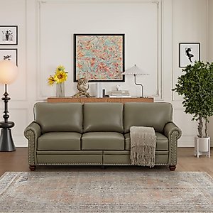 DNChuan Faux PU Leather 3 Seater Sofa Couch with Rubber Wood Legs/Nail-Shape and Removable Storage Boxes for Living Room Apartment Office-Gray