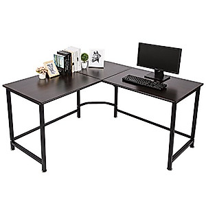 TOPSKY L-Shaped Desk Corner Computer Desk 59" x 59" with 24" Deep Workstation Bevel Edge Design (Walnut)