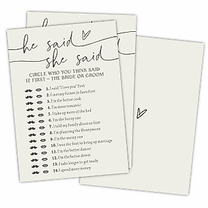 30 Pcs He Said She Said Game Cards For Wedding Party, Minimalism Bridal Shower, Mr & Mrs, Newlyweds, Engagement Party Favor & Supplies(Ivory) -B05