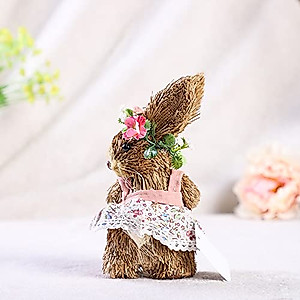 Okngr Easter Bunny Straw Figurine, Standing Rabbit Statue,Handmade Straw Cute Bunny Ornament, Easter Day Straw Bunny Figurine Decor Handmade Ornaments Gifts for Home Table Decorations