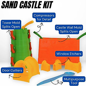 Liberty Imports Beach Builder Create a Sand Castle Pro Building Split Mold Sand Castle Construction, Plastic Beach Toy for Kids (18 Pcs)