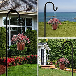 MAXZONE Outdoor Shepherd Hook with 5 Prong Base, Bird Feeder Pole Stand, Adjustable Heavy Duty Garden Hanging Stake for Solar Light Plant Hanger Wedding Decor, Matte Black (48in- 2Pack)