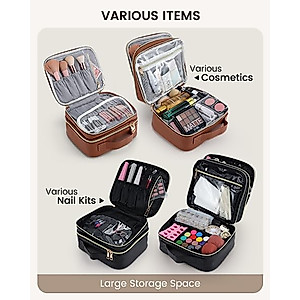 Stagiant Large Makeup Bag, Double Layer Makeup Case with Dividers Makeup Organizer Bag Cosmetic Train Case for Travel Makeup Brushes Palettes Sponge Toiletries, Vintage Brown