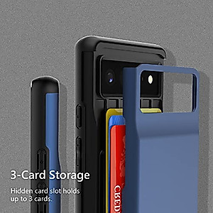 Teelevo Dual Layer Wallet Case for Google Pixel 6, Protective Case with 3-Card Storage for Google Pixel 6 - Navy Blue
