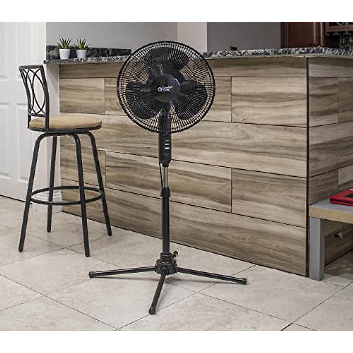 Comfort Zone CZST161BTEBK 16” Oscillating Pedestal Fan, 3-speed Options, 90-Degree Oscillating Head, Adjustable Height and Tilt, Powerful Air Flow, Black