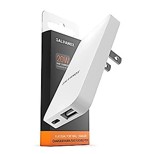 Type C Flat Wall Charger, Galvanox Ultra Slim (Multi-Port Power Adapter) for iPhone 11/12/13 iPhone 14 Pro/Max and Samsung Galaxy Models, 20W Fast Charging Outlet Plug (Dual USB-C USB-A)