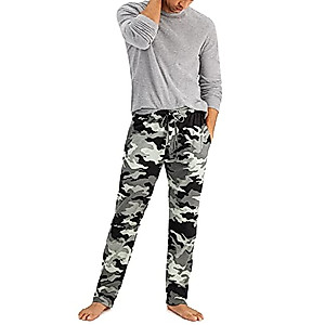 Hanes Men's ComfortSoft Cotton Printed Lounge Pants, 31" Inseam, Pockets, Drawstring/Elastic Waist, Black & Grey Camo, X-Large