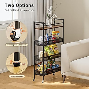 InHomFu Slim Storage Cart, 4 Tier Kitchen Rolling Utility Cart, Narrow Unit Slide Out Cart with Handle, 5.9 Inches Wide, Metal Organization and Storage for Kitchen, Bathroom, Laundry, Black