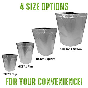 50 Mylar Bags for Food Storage, Airtight 7-Mil Thick Gusseted Zip Lock, Long Term, Reusable, Emergency Food Supply & Freeze Dryer Bags - 2 Quart 8x12 Inch