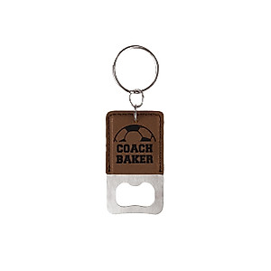 Alterd Industries Personalized Football Coach Gifts - Baseball Basketball Soccer Volleyball Tennis Bottle Opener Coach Gift End of Season Assistant Coaching Keychain (Brown/Black, Soccer)