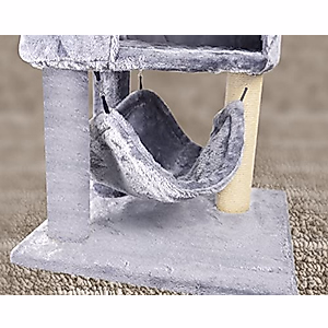 HUITREE Cat Tree with Scratching Post and Hanging Bed,Grey