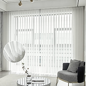 Graywind Manual Sheer Vertical Blinds Custom Size Adjust Light Fabric Sheer Free Wand Control Privacy Light Filtering Track Slats Set for Patio Sliding Glass Door Large Window (Striped White)