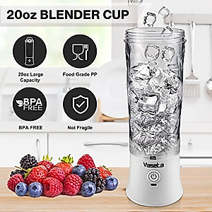 Portable Blender, Personal Size Blender for Shakes and Smoothies, Blender with 6 Blades, 20oz Mini Mixer Rechargeable for Kitchen/Gym/Travel/Office, BPA-Free,White