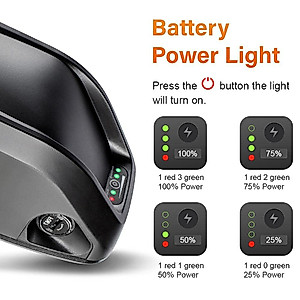 Yose Power Ebike Battery 36V 13Ah Down Tube Battery for 100W-700W Motor with Power Switch, Electric Bicycle Lithium-Ion Battery, Safe Lock, Led Indicator Light, with Base and Charger