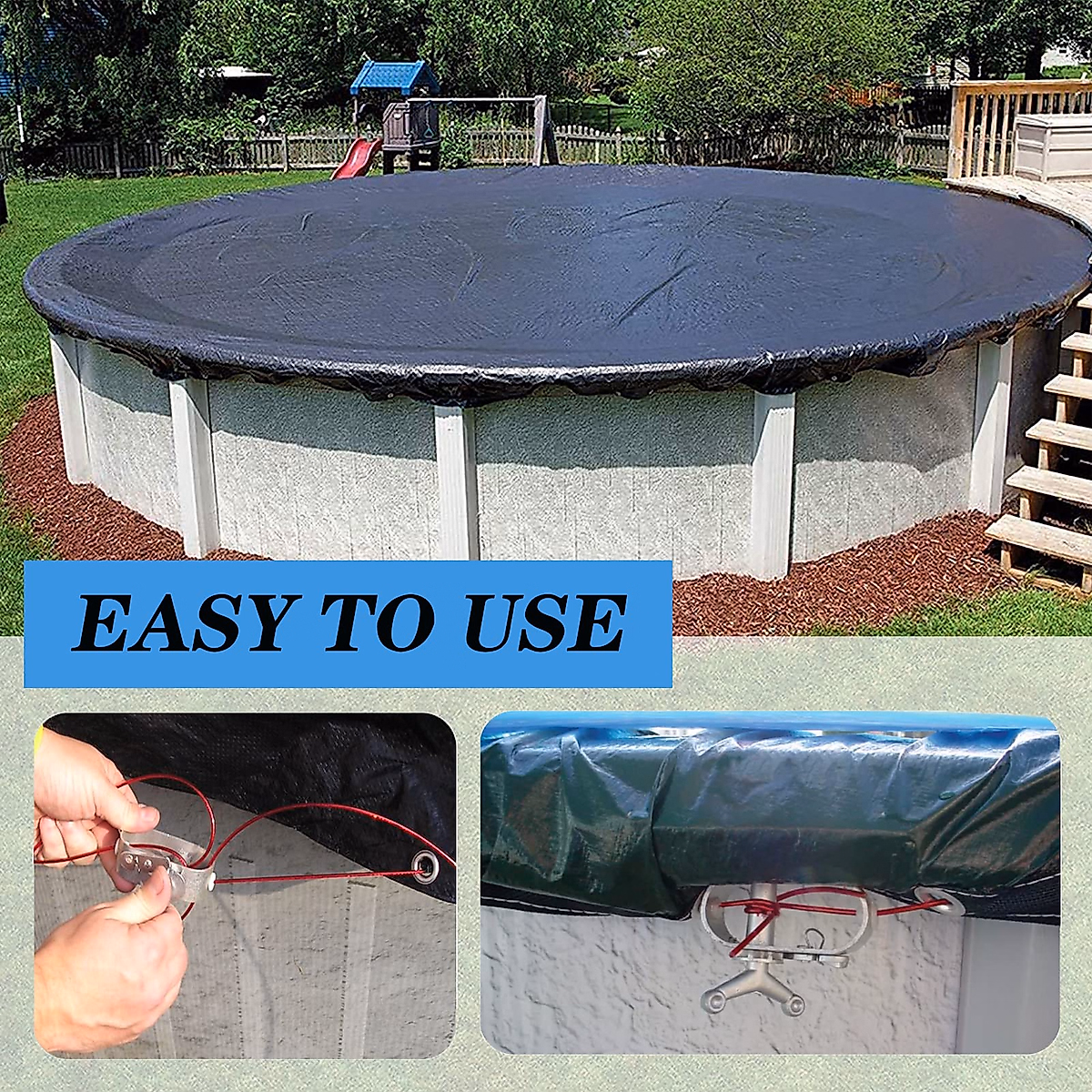 Pool Cover 100’ Cable & Winch - Pool Cover Cable and Ratchet for Securing Above Ground Swimming Pool Covers