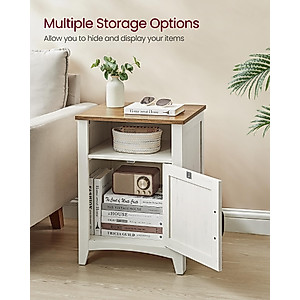 VASAGLE Farmhouse Nightstand with Barn Door, Set of 2, Bedside Table with Storage, Side End Table, Night Stand with Open Compartment, for Bedroom, Rustic White and Honey Brown ULET809K41