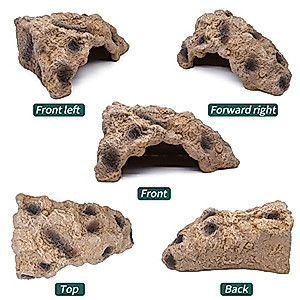 Flushbay Reptile Rock Hide Cave Resin Large Reptile Hideouts Habitat Cave Terrarium Decorations for Bearded Dragon Lizards Geckos Leopard Chameleons Frogs Turtles Snakes