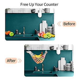 Fruit Hammock Under Cabinet Macrame Hanging Fruit Basket Veggie Banana Holder with Hooks Boho Decor for RV Camping Kitchen Organizers and Storage Christmas Housewarming Gifts