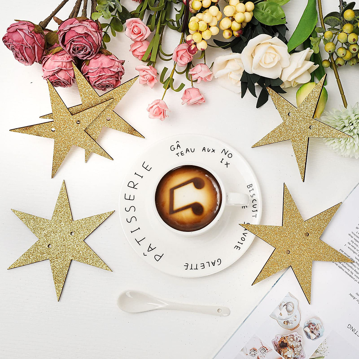 Whaline Star Banner with String Wooden Glitter Star Banner Pre-Assembled Gold Star Hanging Bunting for Christmas Garland Gold Wedding Baby Shower Birthday Party Decorations