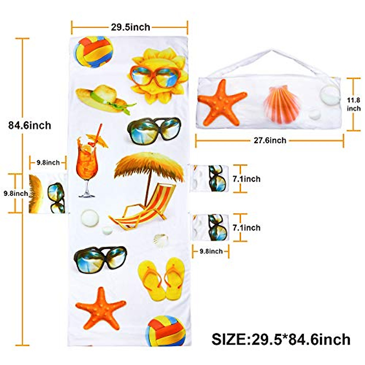 Beach Chair Cover Microfiber Beach Towel Patio Chaise Lounge Cover Pool Chair Cover Towel with Pockets Sunbathing Towel for Summer Hotel Holiday Garden, No Sliding