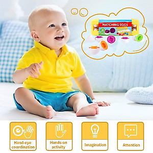 CANSHOW Matching Egg Set - Toddler Toys - Toddler Games-Educational Color & Shapes & Fine Motor Skills Learning Toy Toddler boy Girl Toys Easter Eggs Gift Ages 3 Years Old & up (12 Eggs)