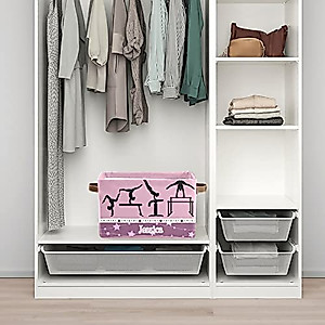 Gymnast Move Stars Red Pink Foldable Custom Personalized Name Storage Bins Basket Cubic Clothes Supplies Organizer,Durable Handle