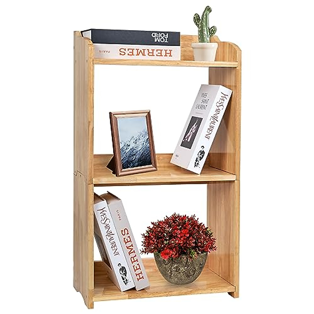 YCICI Bookshelf, 3 Tier Wooden Bookcase, Freestanding Display Storage Shelves Open Bookcase for Bedroom, Living Room and Office (Natural, 3 Tier)