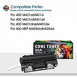 Cool Toner Compatible Toner Cartridge Replacement for HP 80A CF280A 80X CF280X Laserjet Pro 400 M401n MFP M425dn M401dne M401dn M401dw M425dw Laserjet Pro 400 Toner M401 M425 Printer (Black, 4-Pack)