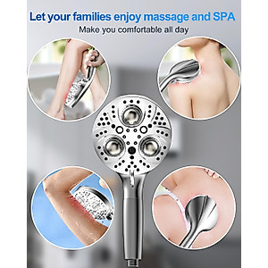 Surpzon Filtered Massage Shower Head with Handheld Spray Combo, 10 Modes High Pressure Shower Heads with 3 Massage Beads, Detachable Shower Head with 59" Hose & Replaceable Filters for Hard Water