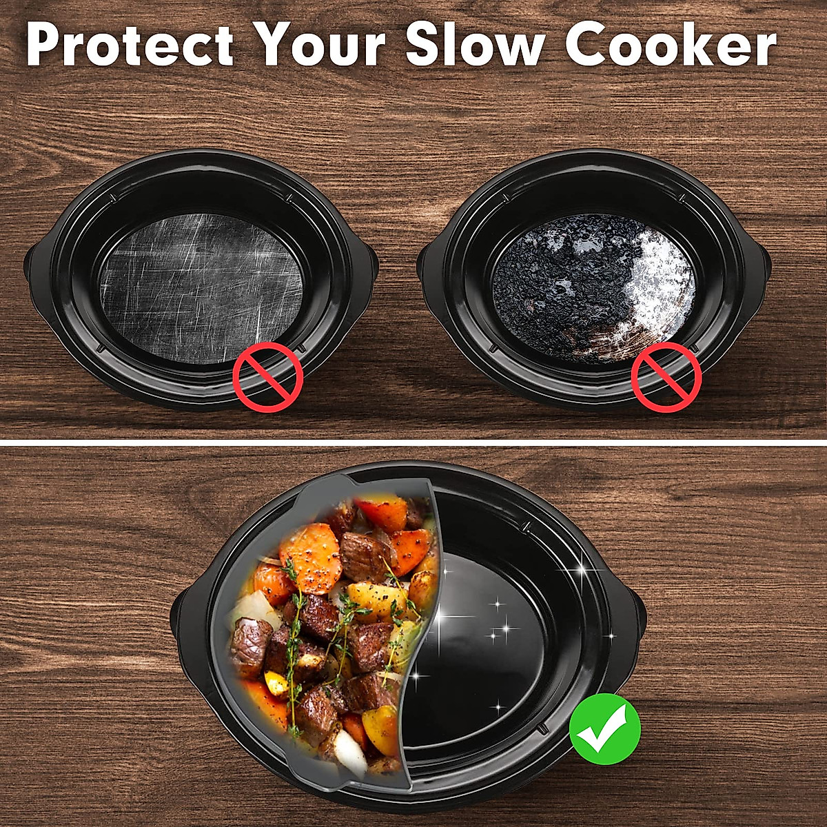 Silicone Slow Cookers Liners Fit for Crockpot 6QT, BPA Free/Reusable/Leakproof/Slow Cooker Divider Liner, Dishwasher Safe Slow Cooker Accessories Cooking Liner for Most 6 Quart Slow Cooker