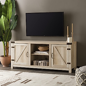Walker Edison Georgetown Modern Farmhouse Double Barn Door TV Stand for TVs up to 65 Inches, 58 Inch, White Oak