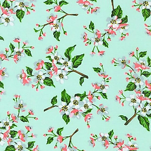 Generic Apple Blossoms Spring Blooms Cotton Quilt Fabric RK Sold by The Yard, Green