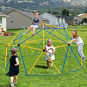 HONEY JOY 10FT Climbing Dome with Swing, Upgrade Jungle Gym Monkey Bar for Backyard, Outdoor Climbing Toys for Toddlers Playground Equipment, Supports 800 LBS, Geometric Dome Climber for Kids Age 3-10
