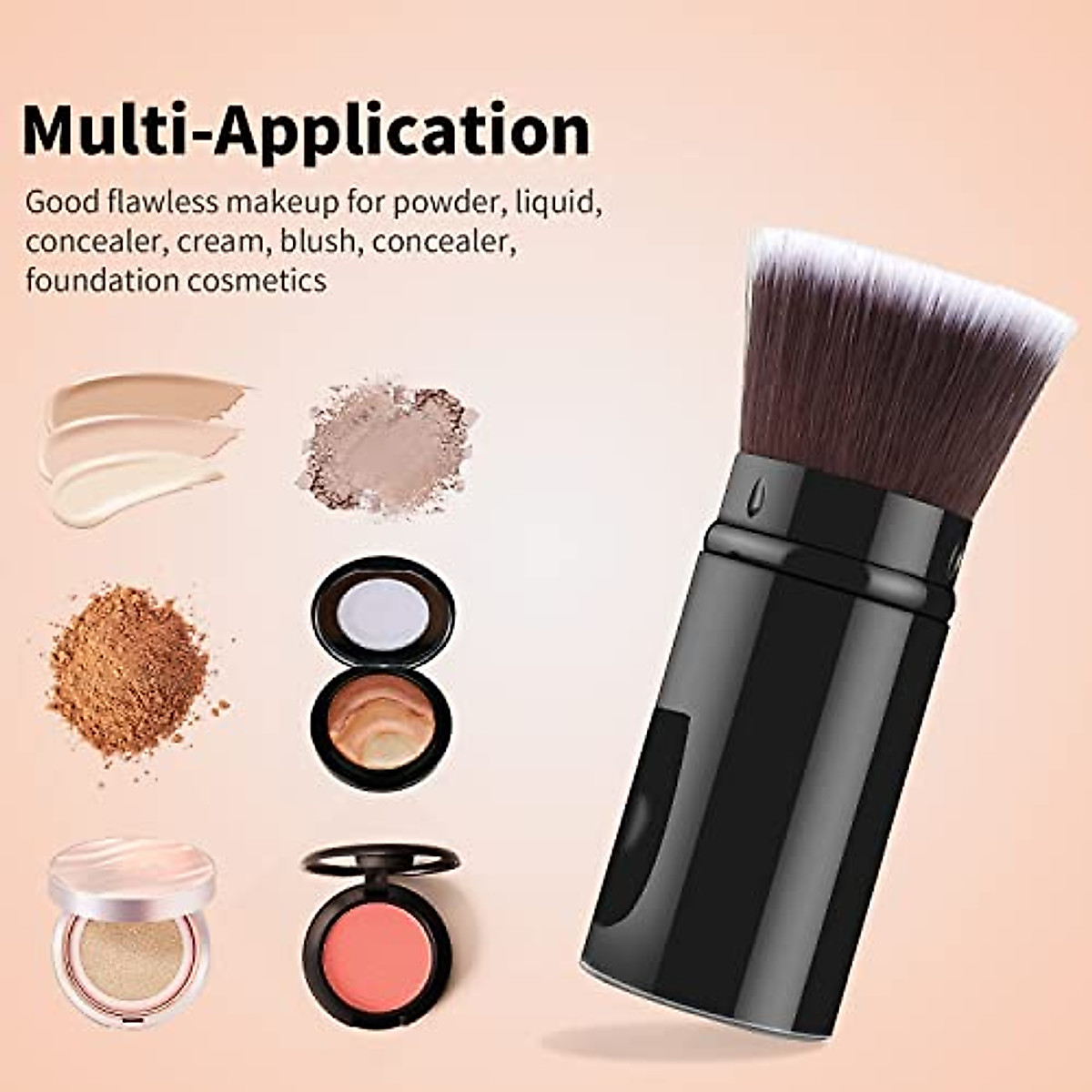 Falliny Retractable Foundation Makeup Brushes, Travel Flat Top Kabuki Powder Brush Portable Liquid Foundation Brush with Cover Perfect for Blending Liquid, Cream or Flawless Powder Cosmetics