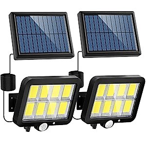 Solar Motion Sensor Light Outdoor, 320 Bright COB LED, 16.4Ft Cable, 3 Working Mode, Adjustable Solar Panel, Wired Solar Powered Security Flood Lights for Indoor Use, Wall, Yard, Garage, Garden(2 Set)