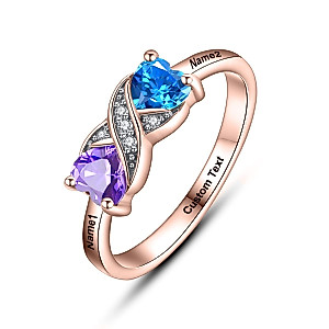 Birthstone Rings Promise Ring for Mothers Her Best Friend 2 Personalized Day Mother Daughter Jewelry Women Friendship Gifts Couple Engagement Heart Double Name Two Engraved Custom Sterling Silver (Silver-11)