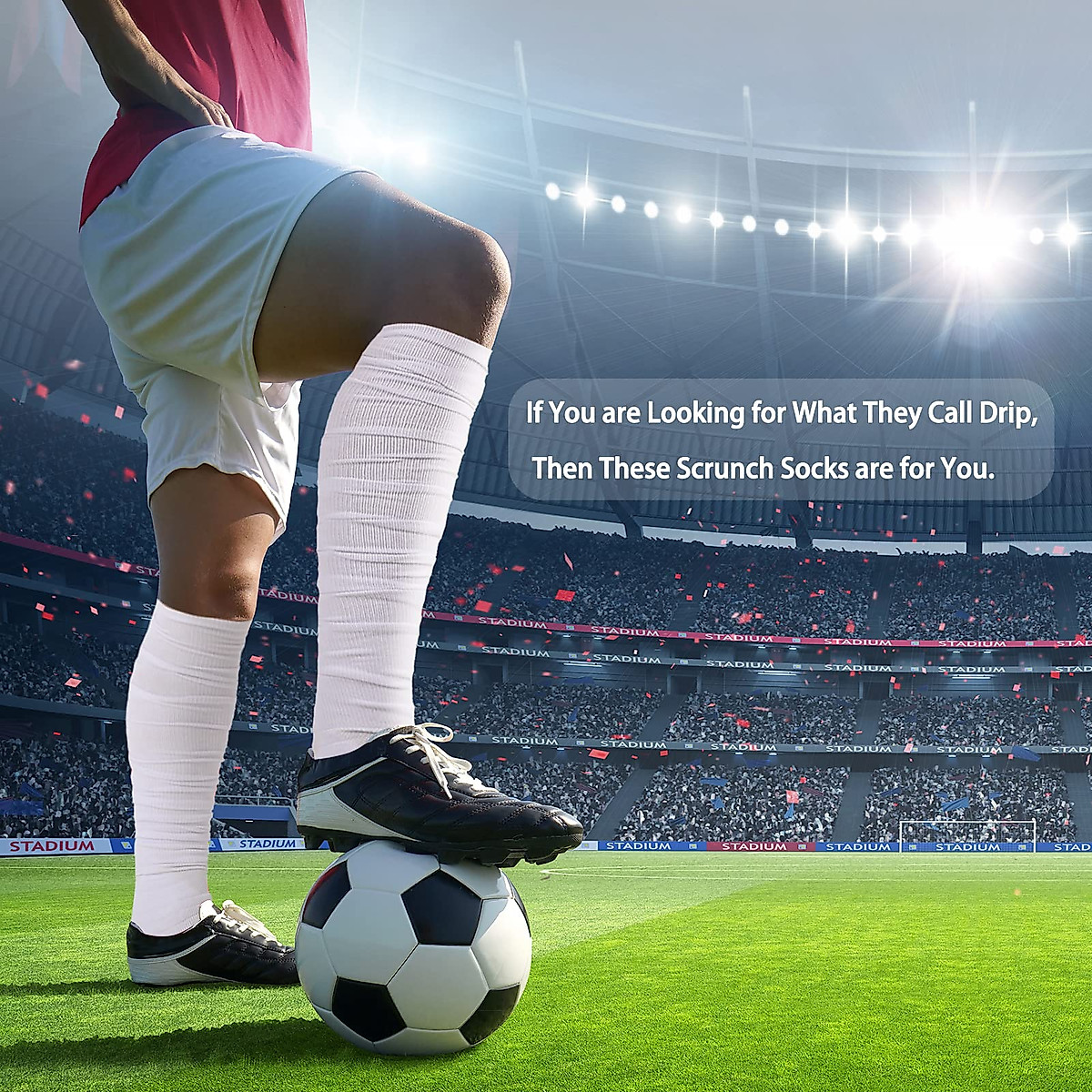 YYXR Football Socks Non Slip Extra Long Football Socks Men White Soccer Socks Knee High Scrunchie Athletic Compression Socks