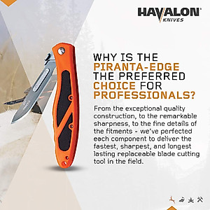 Havalon Piranta-Edge - Outdoor Knife + 12 Replacement Blades, Sharp Skinning Knives for Hunting, Fishing, Deer & Survival, Orange