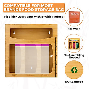 LINNY&SUN Ziplock Bag Storage Organizer for Kitchen Drawer,Bamboo Drawer Organizer for Gallon, Quart, Sandwich, Snack, Slider Bags, Compatible with Ziploc, Glad, Hefty（Drawer Organizer ）