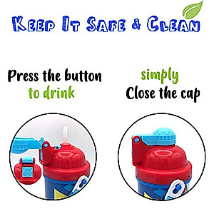 Paw Patrol Friends Carrying Strap One Touch Water Bottles with Reusable Built in Straw - Safe Approved BPA free, Easy to Clean, Perfect Gifts for Kids Girls Boys, Goodies Home by Zak design