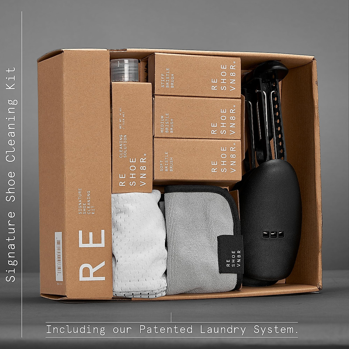 Reshoevn8r Shoe Cleaner Sneakers Kit, Signature Kit - Sneaker Cleaner for Suede Canvas Leather Mesh Knit Nubuck Shoes - 4oz Cleaning Solution & Conditioner, 2 Shoe Trees, 3 Brushes & Microfiber Towel