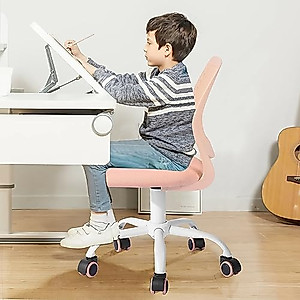 FurnitureR Desk Chair Small Study Chairs Armless for Child Kids Teens, Swivel Rolling Lightweight Task Chair with Wheels and Mesh Padded Cushion, Orange Rose