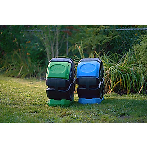 FCMP Outdoor Half Size Rolling 19-Gallon Single Chamber Batch Tumbling Composter - Outdoor Rotating Garden Compost Bin, Black & Green