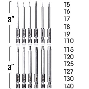 REXBETI 12 Piece Torx Head Screwdriver Bit Set, 1/4 Inch Hex Shank S2 Steel Magnetic 3 Inch Long Drill Bits, T5-T40 (Torx Head)