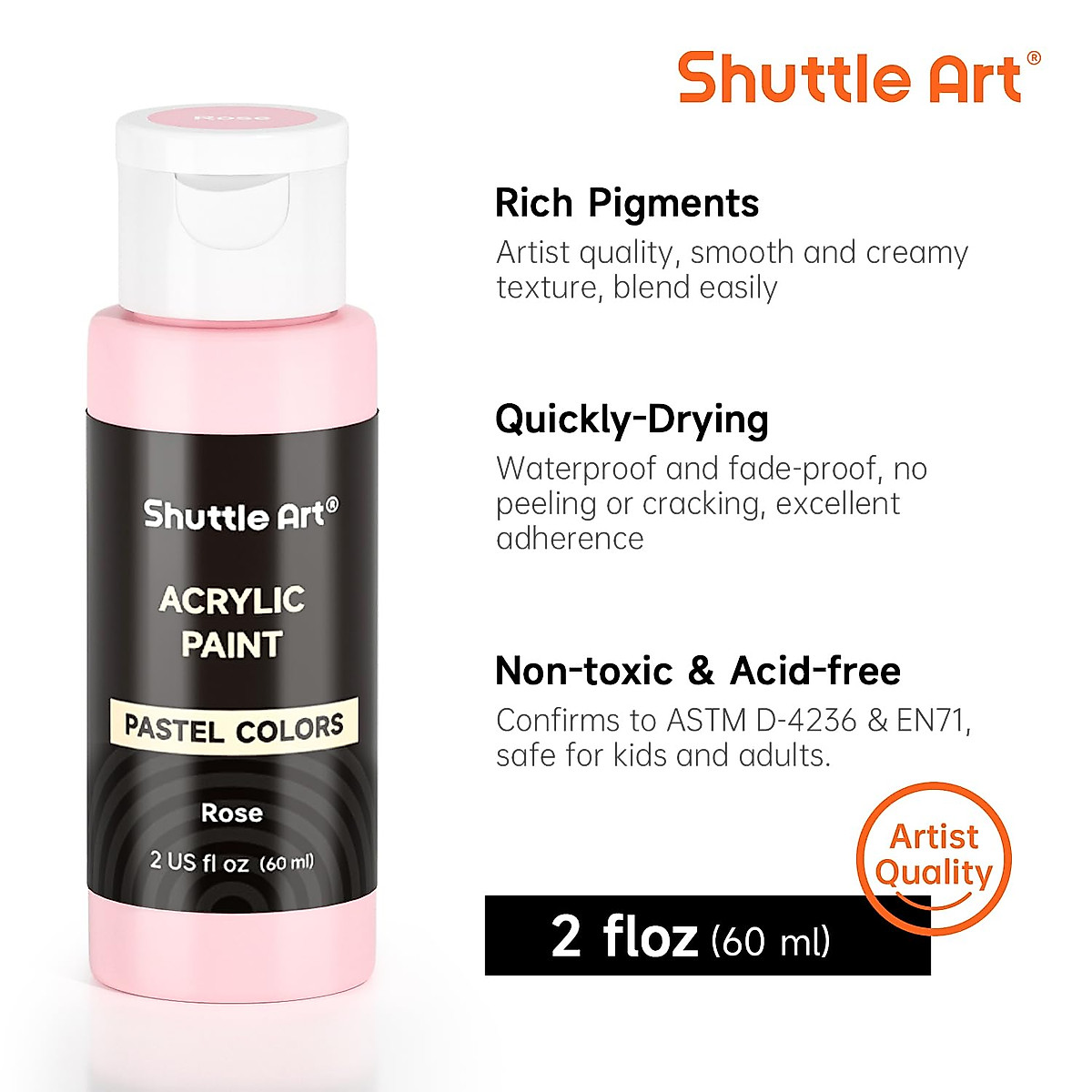 Shuttle Art 40 Pack Pastel Acrylic Paint Set, 30 Colors, 60ml/2oz Bottles, High Viscosity, Water-proof Paint With 10 Paint Brushes for Painting &Crafting on Canvas, Rock, Ceramic, Fabric