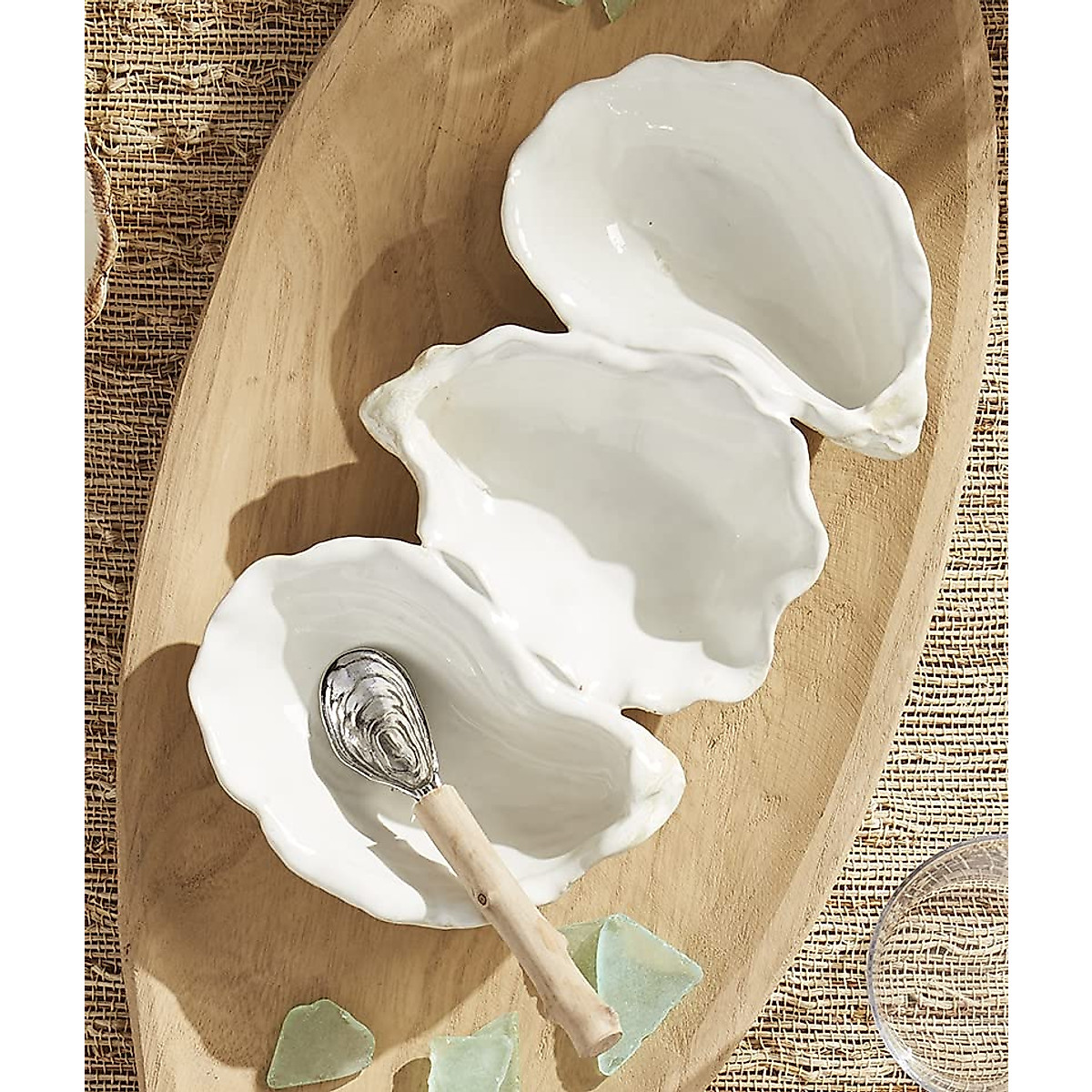 Mud Pie, White, 10.25" x 5.5" Oyster Shaped Triple Dip and Serving Set