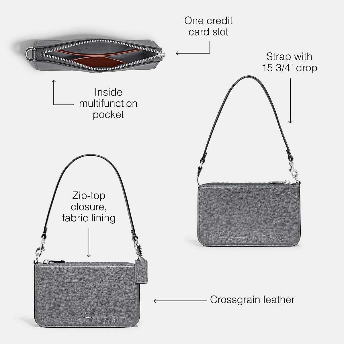 COACH Pouch Bag in Crossgrain Leather, Grey Blue