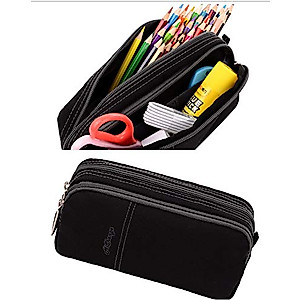 Pencil Case, Large Capacity Pencil Cases Pencil Bag with Two Compartments (Black)