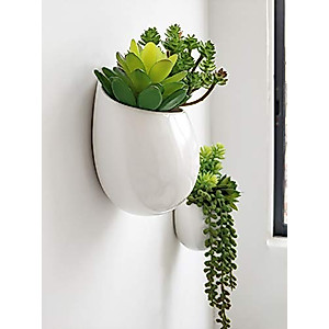 Mkono Wall Planter with Artificial Plants, Decorative Potted Fake Succulents Picks Assorted Faux Succulent in Modern Ceramic Hanging Plant Pot Vase for Home Decor, Set of 3