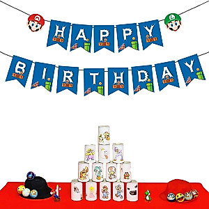 Birthday Banner For Mario, Video Games Birthday Theme Party Supplies,Video Games Birthday Party Decoration